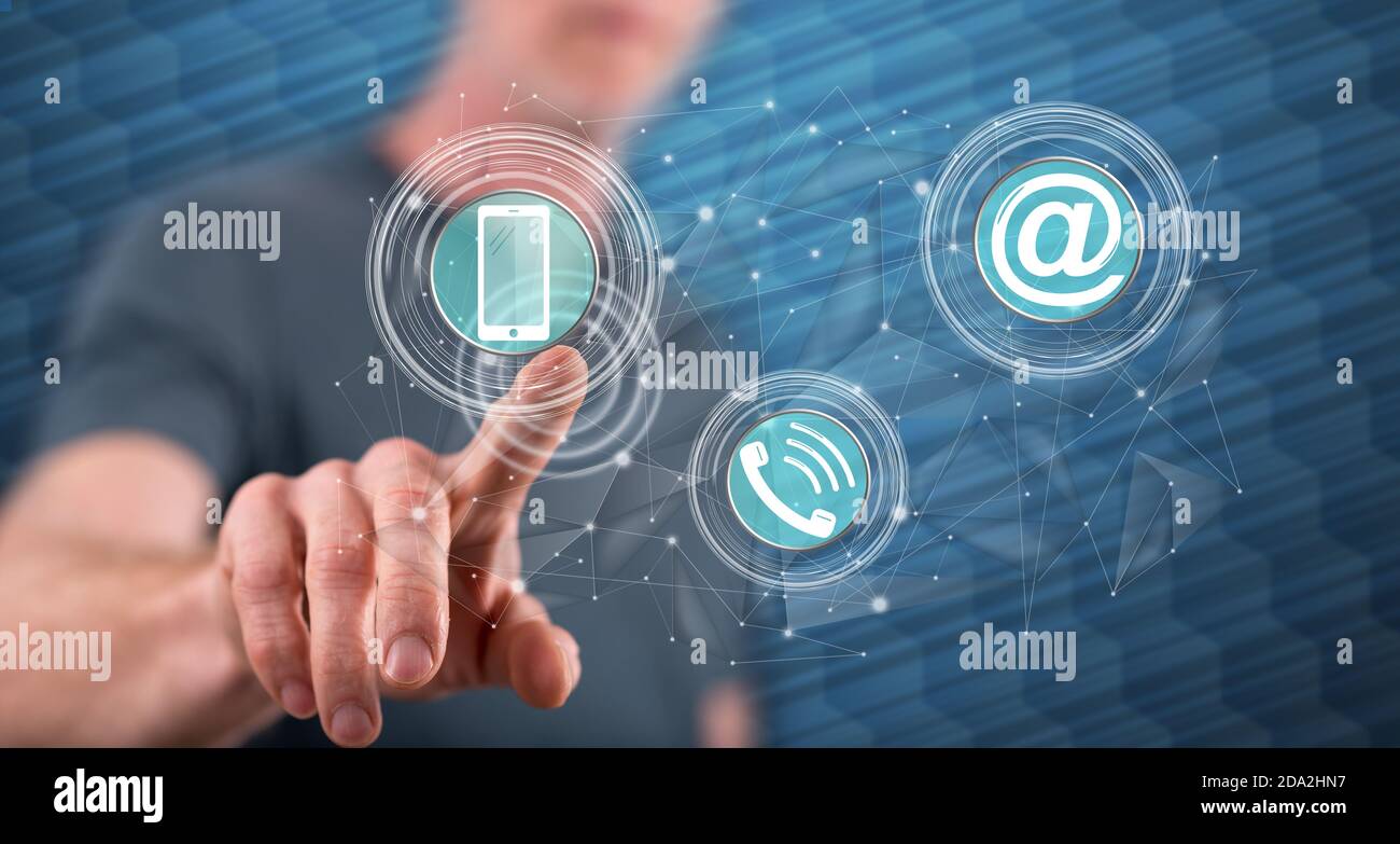 Man touching a contact concept on a touch screen with his finger Stock ...