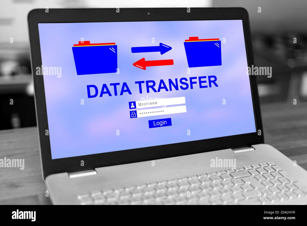 Laptop screen with data transfer concept Stock Photo - Alamy