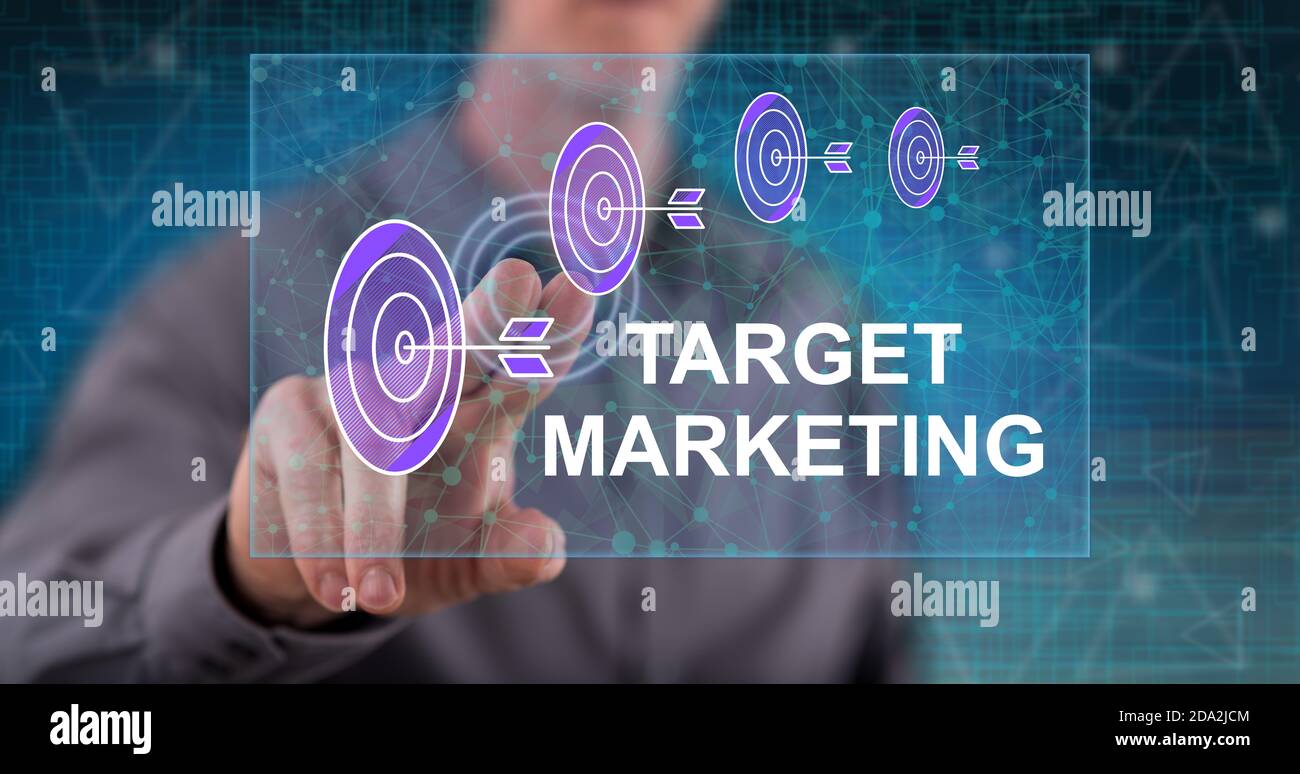 Man touching a target marketing concept on a touch screen with his ...