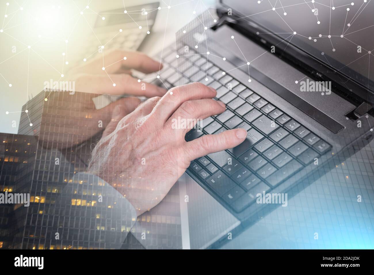 Businessman hands typing on laptop computer; multiple exposure Stock ...