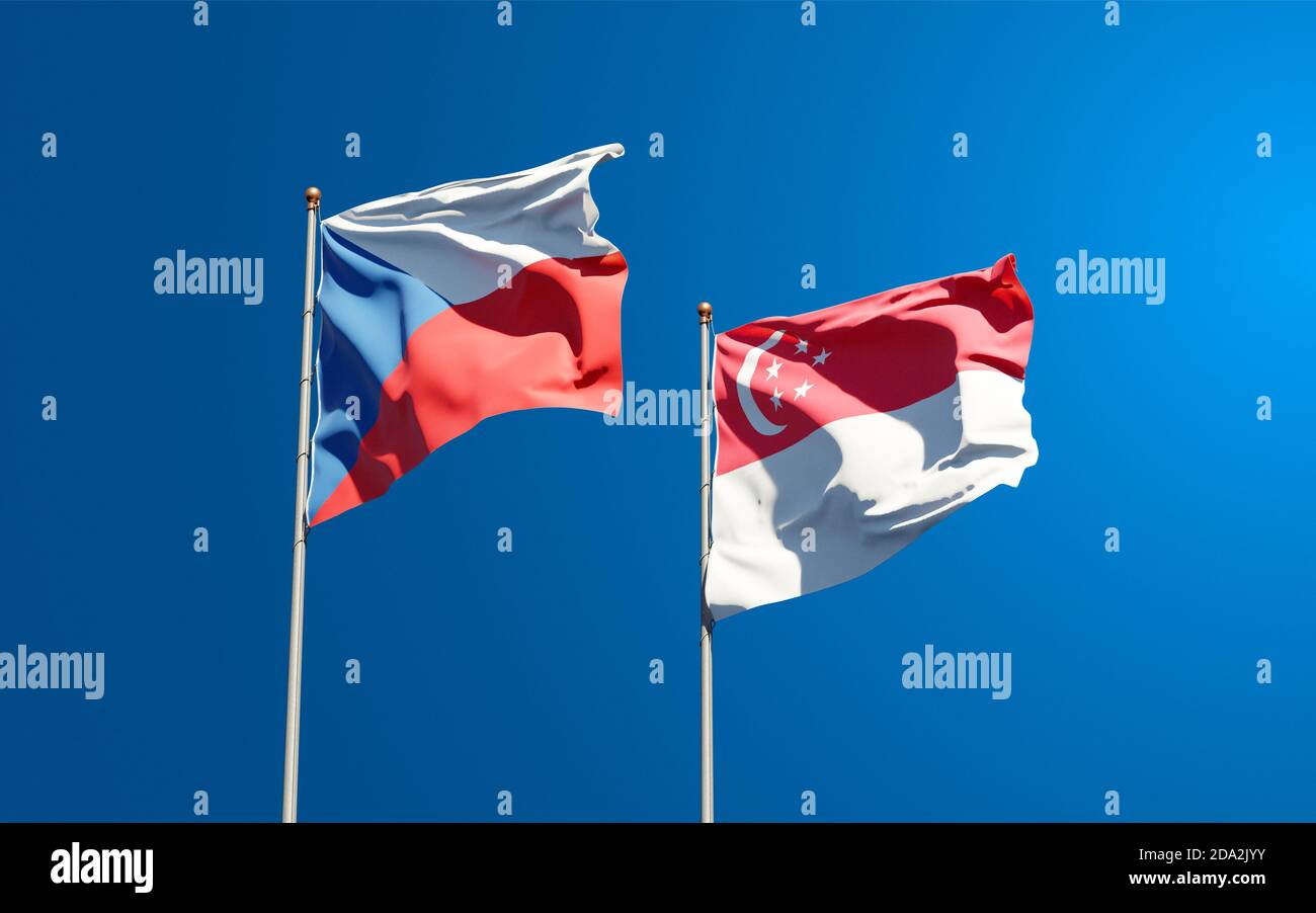 Beautiful national state flags of Singapore and Czech together at the ...