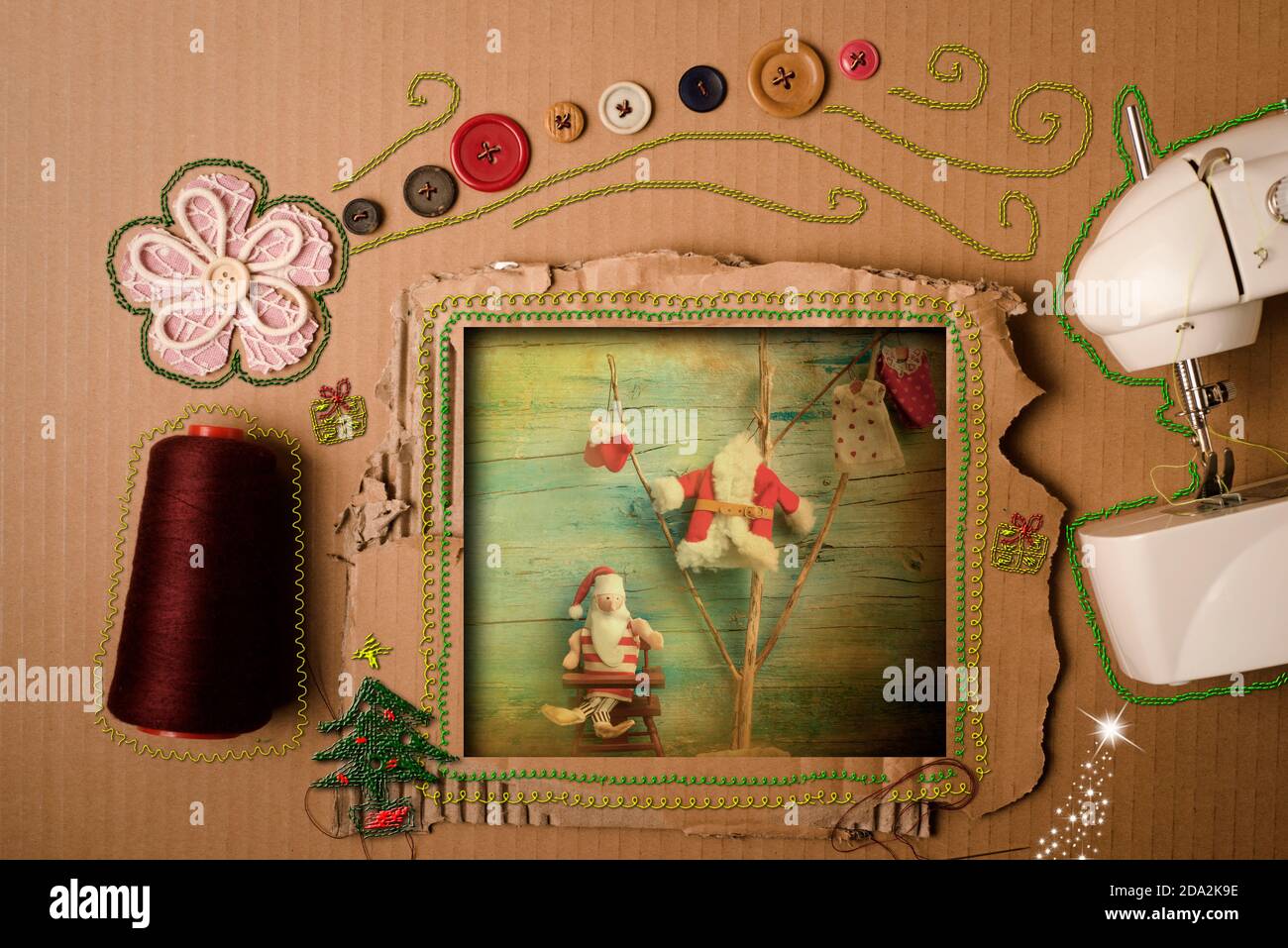 Christmas greeting cards. Christmas greeting theme sewing, dressmaker ...