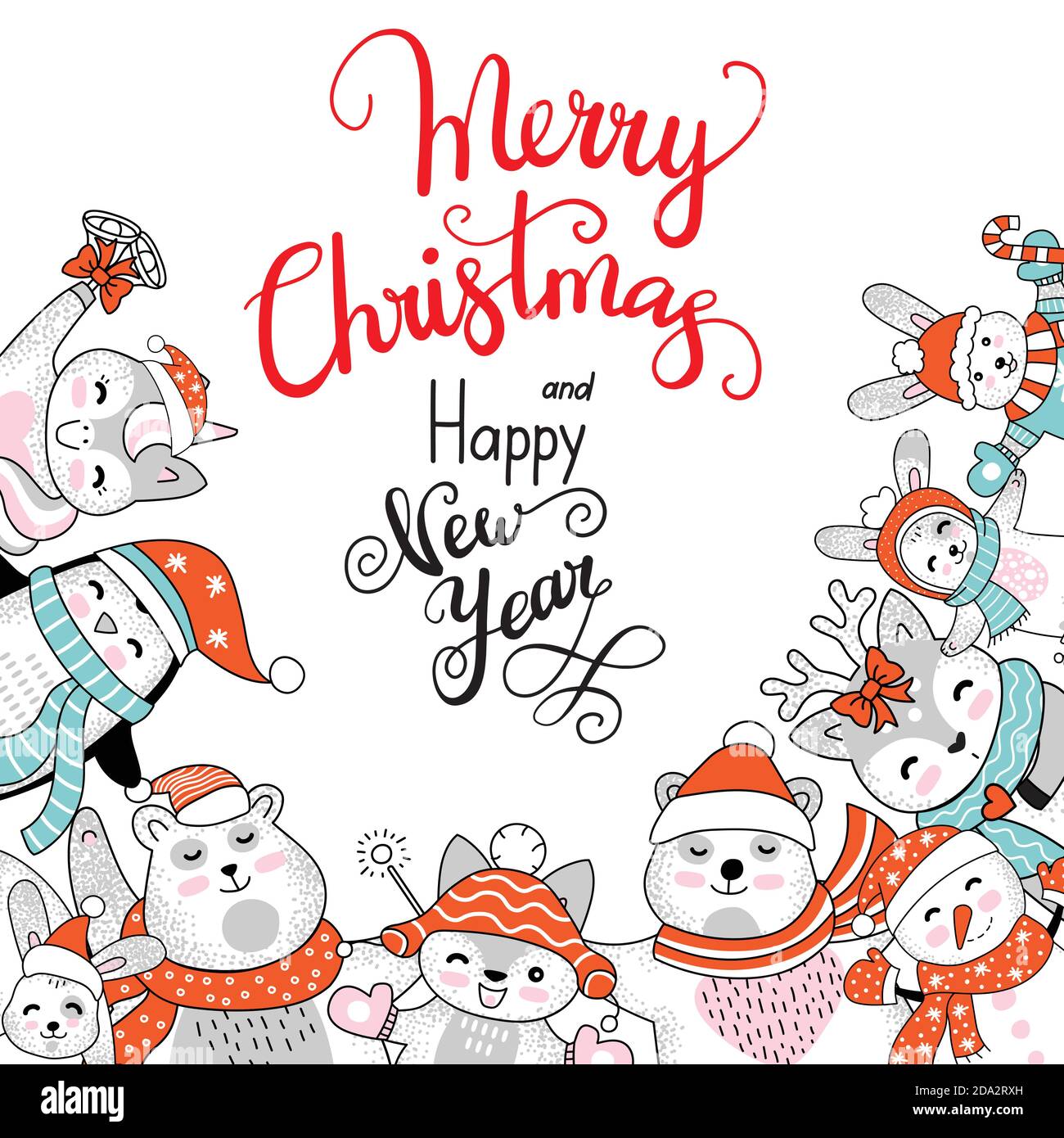Vector Christmas square winter banner with characters Stock Vector ...