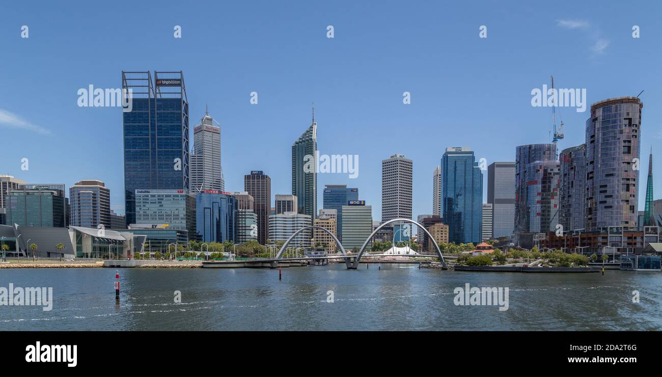 Impressive buildings of the city of Perth skyline taken from the Swan ...