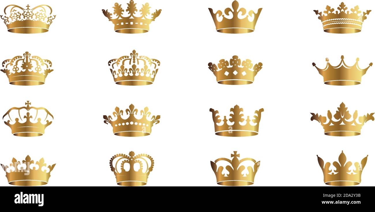Vector golden king crowns on white background. Vector Illustration. Emblem, icon and Royal ...