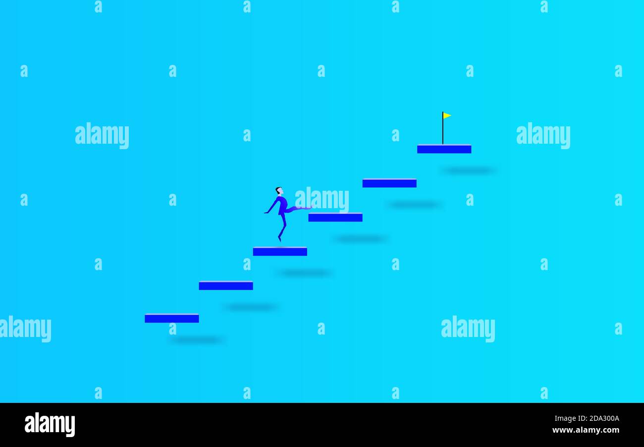 ambition man climb the stairs to reach goal on the top, 3d staur and ...