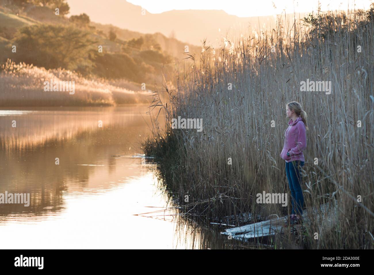Person looking over water at sunset hi-res stock photography and images ...