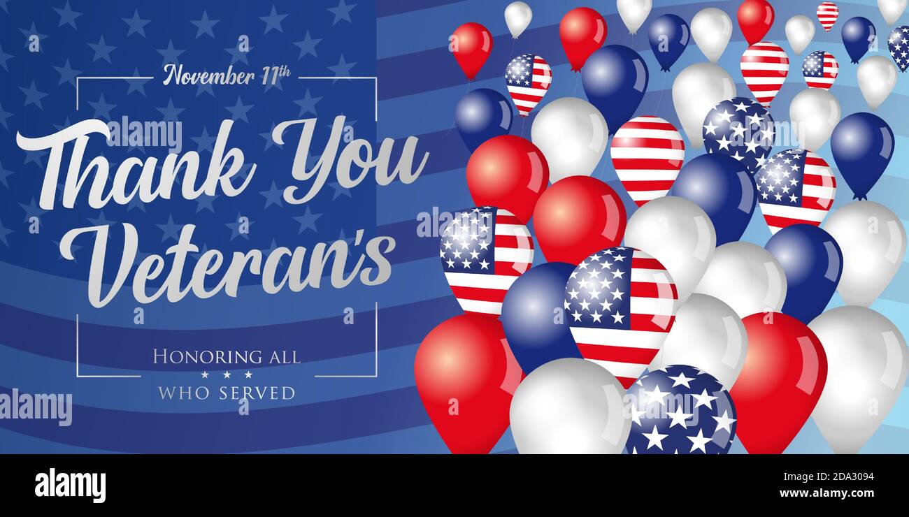 Thank you Veterans phrase and flying in the sky balloons. Veterans day ...