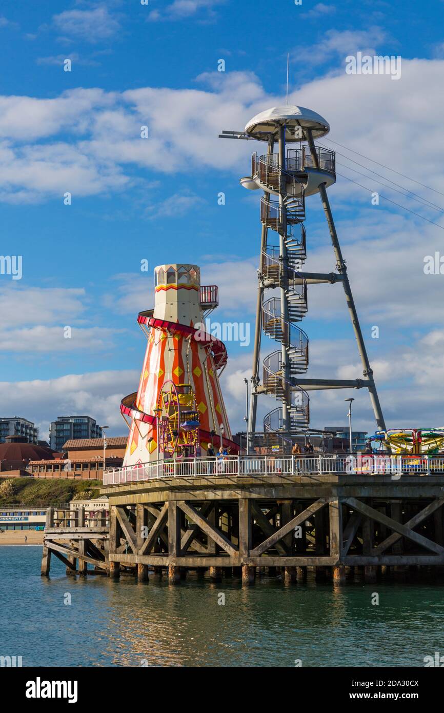 Bournemouth Pier with Helter Skelter and Pier Zip launch tower viewed ...