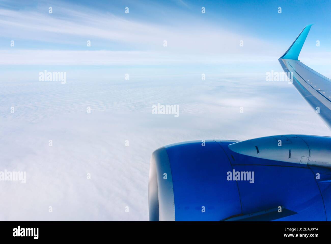 Airplane flight background. View from the airplane window to the sky ...
