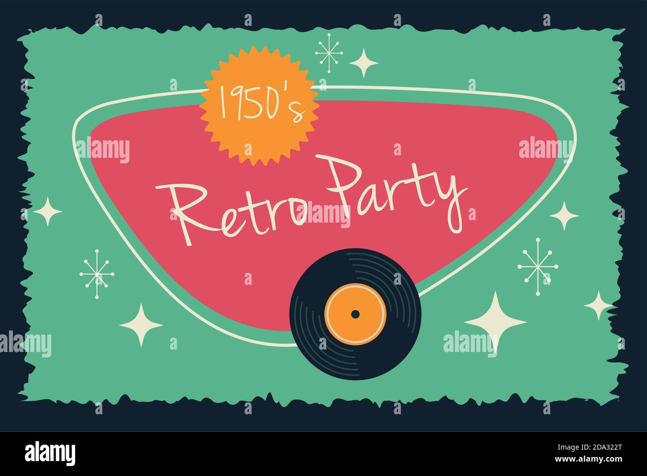 party retro style poster with vinyl disk vector illustration design ...