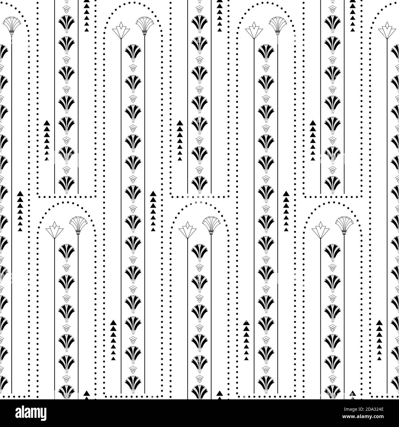 Vector art deco architecture inspired vertical geometric lines, flowers ...