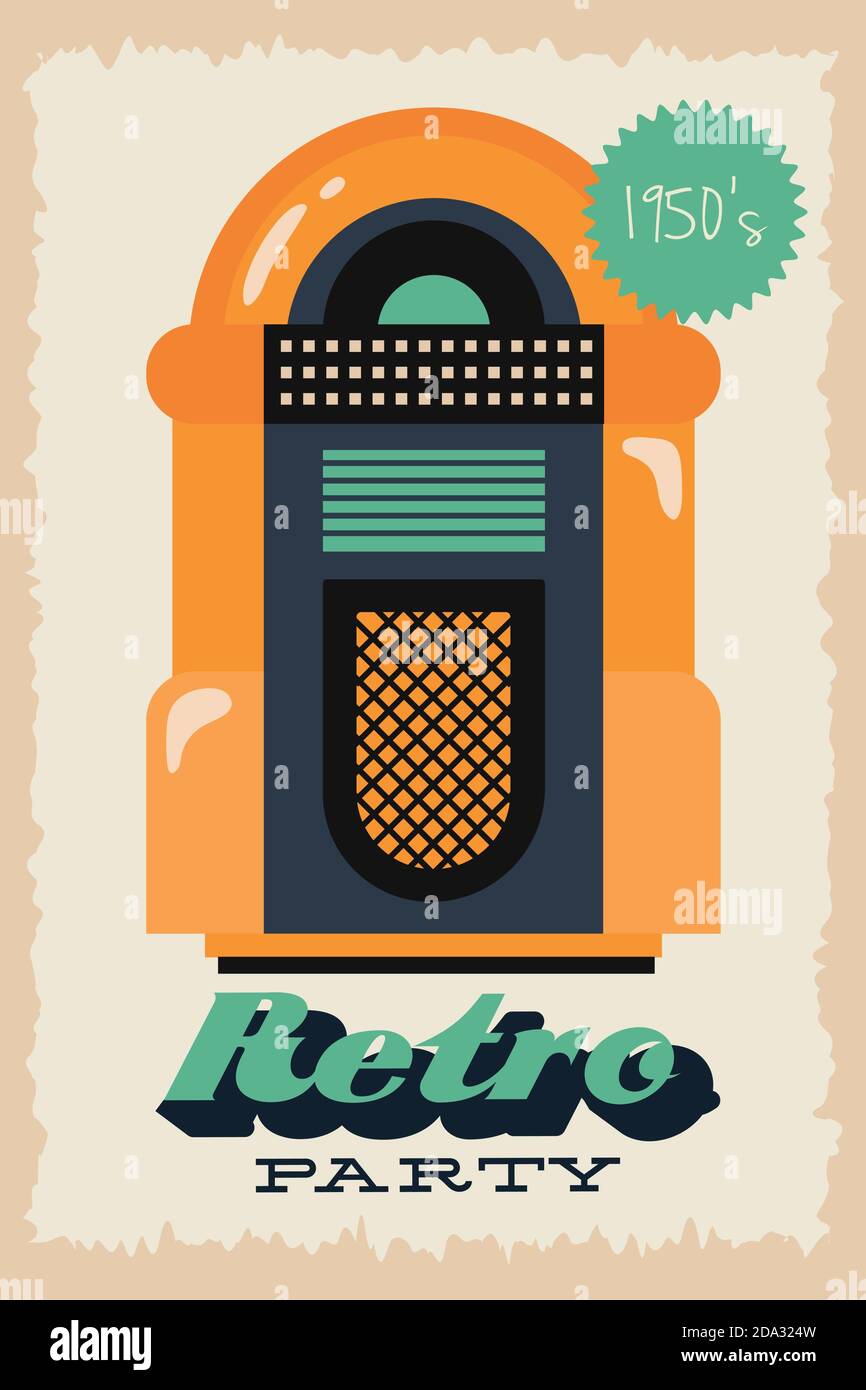 party retro style poster with jukebox and entrance price vector ...