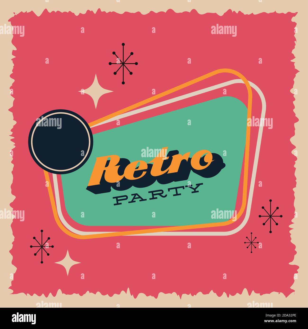 party retro style poster with lettering vector illustration design ...