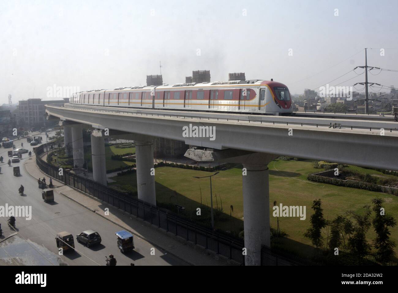 Lahore. 8th Nov, 2020. Photo taken on Nov. 8, 2020 shows an Orange Line ...
