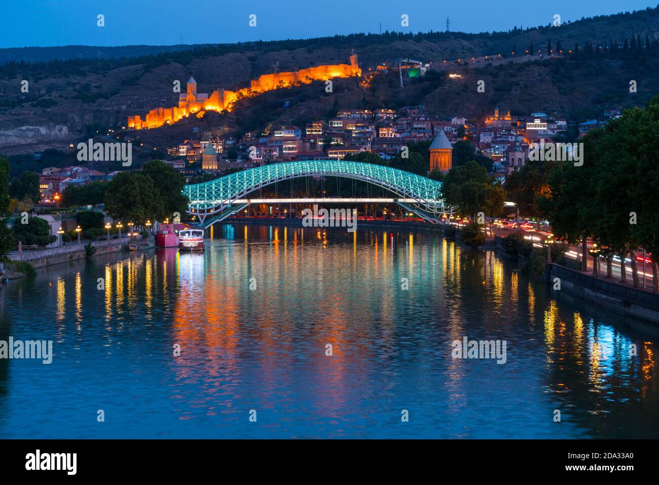 Narikala or Old Fortress of Tbilisi, The Bridge of Peace, Kura River ...