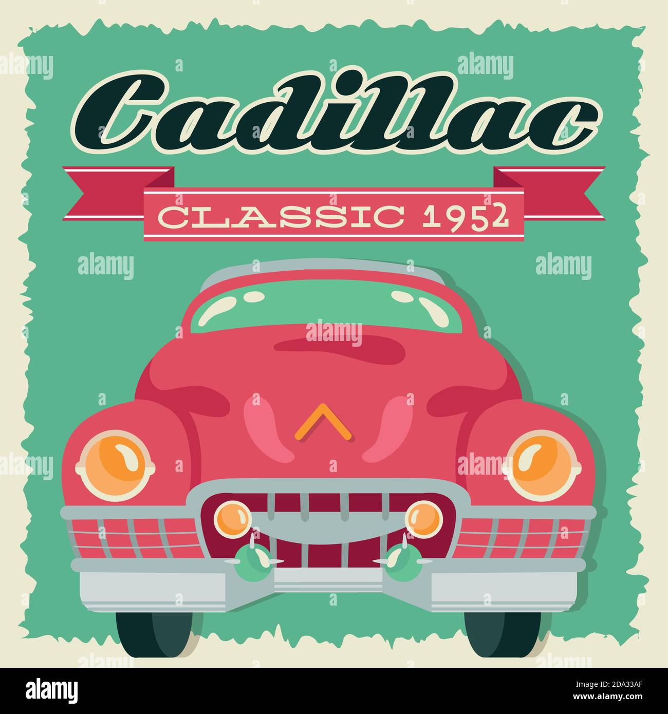 cadillac poster retro style with car and year vector illustration ...