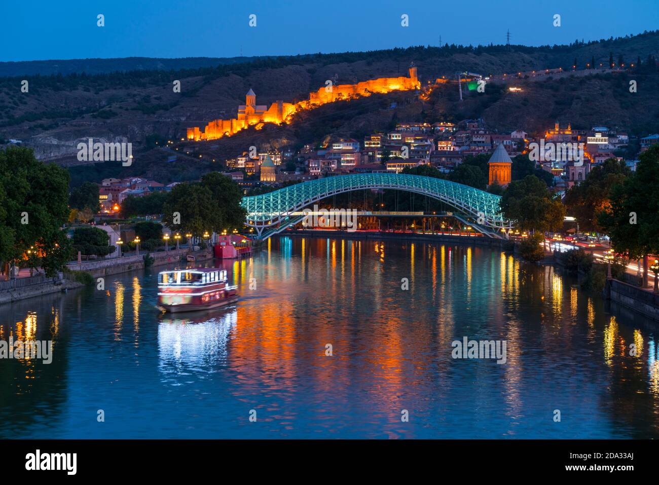 Narikala or Old Fortress of Tbilisi, The Bridge of Peace, Kura River ...