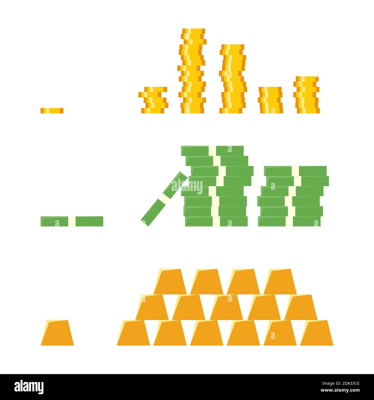 Set a various kind of money. Dollar cash paper bank notes, metal coins ...