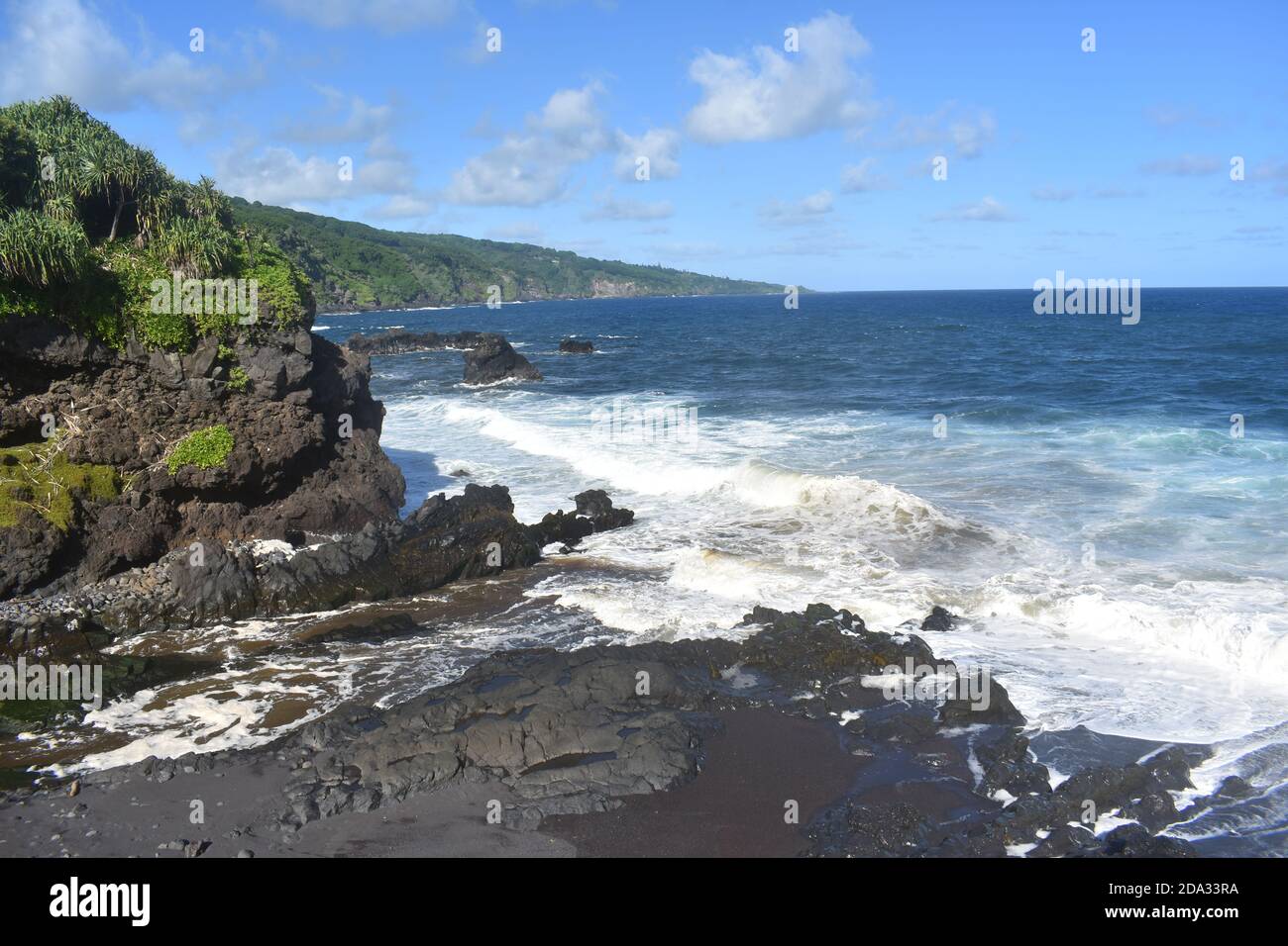 Panoramic oceanside landscape coastline view with waves on the island ...