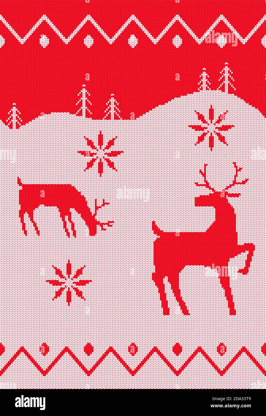 Red knitted sweater deer Stock Vector Images - Alamy