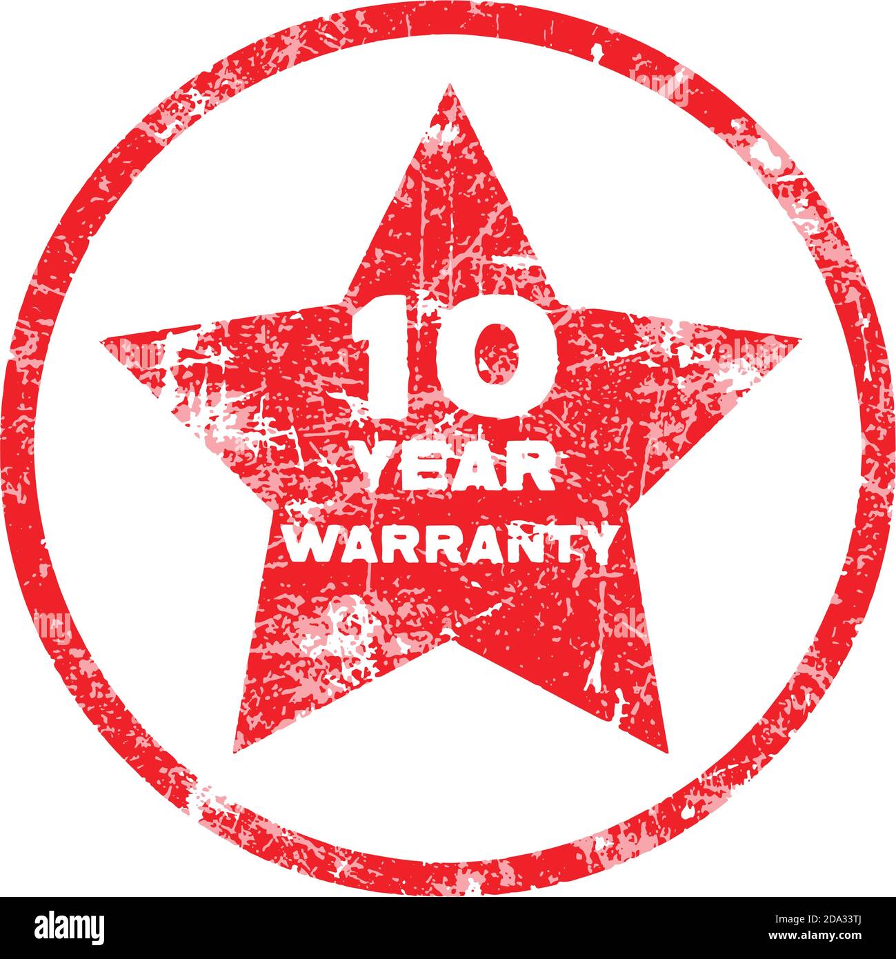 ten year warranty red grungy stamp isolated on white background Stock ...