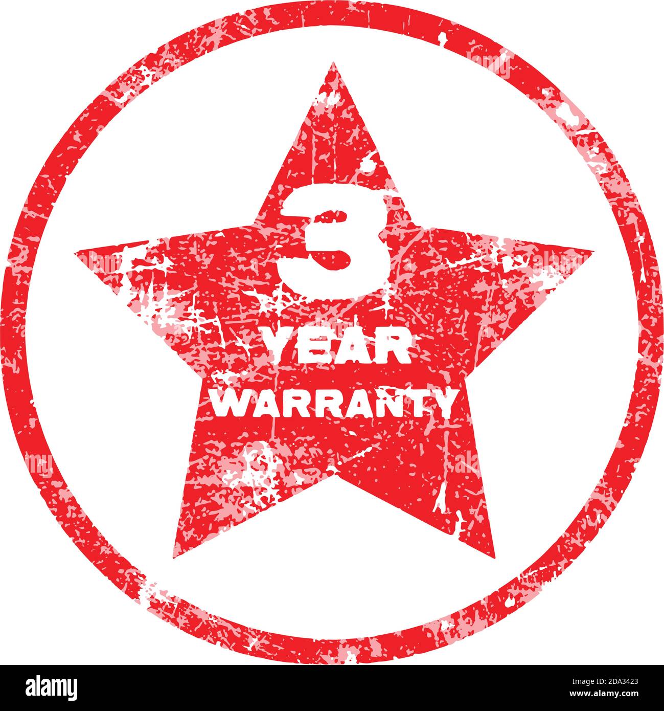 three year warranty red grungy stamp isolated on white background Stock ...