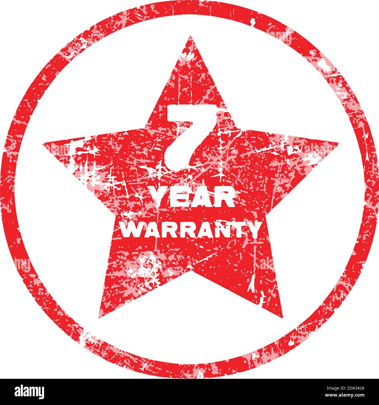seven year warranty red grungy stamp isolated on white background Stock ...