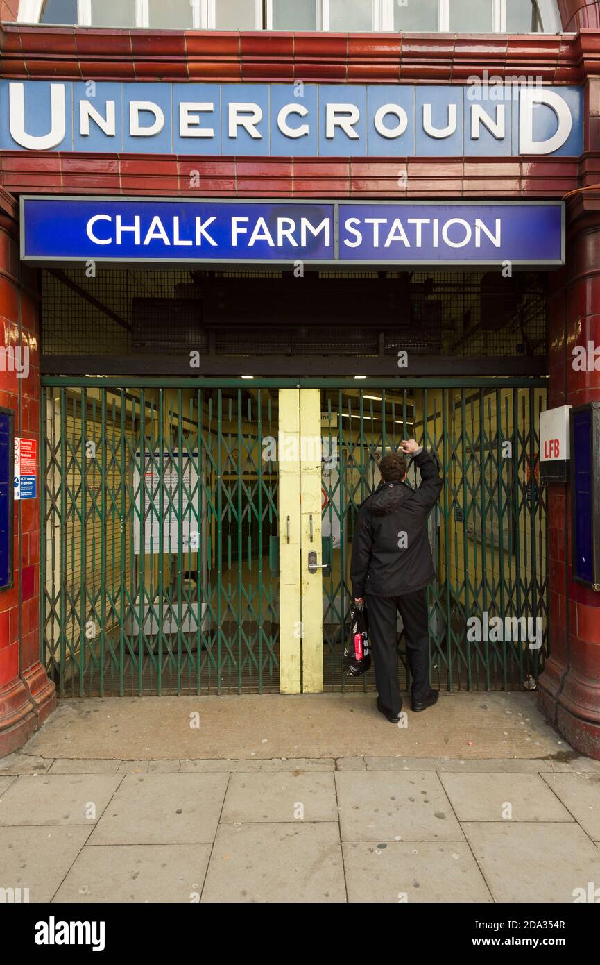 Passengers arriving at Chalk Farm station Northern Line, to find it ...
