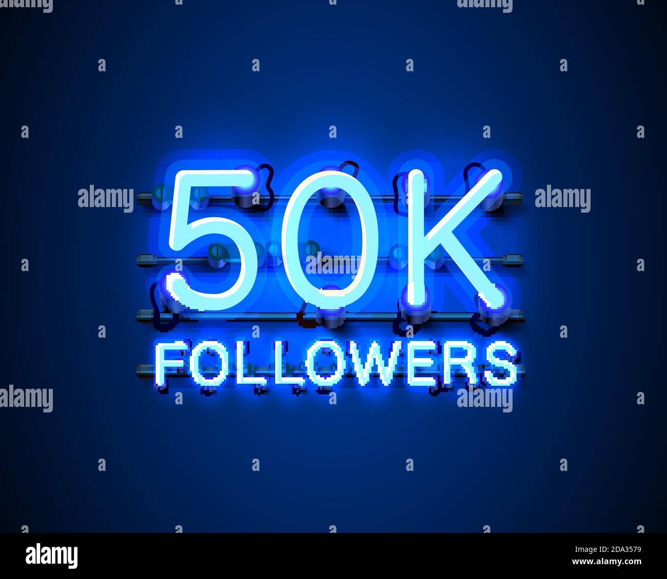 Thank you followers peoples, 50k online social group, neon happy banner ...