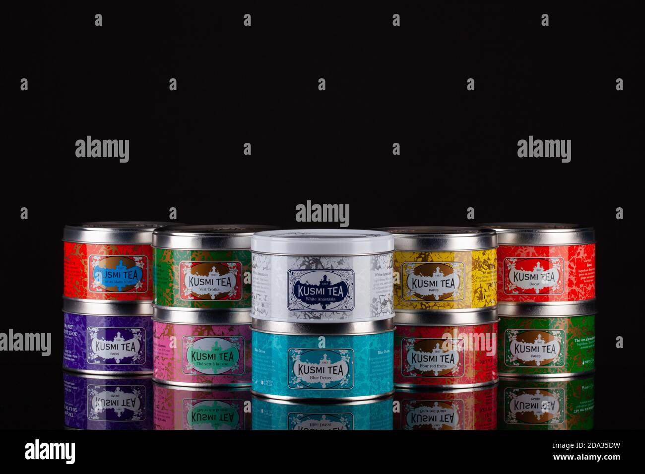 Prague,Czech Republic - 8 November,2020: Various Kusmi Tea aluminium ...