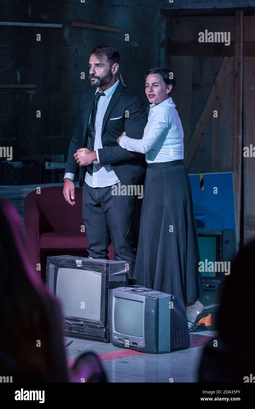 Theater actor artists on stage perform play for audience. Public ...