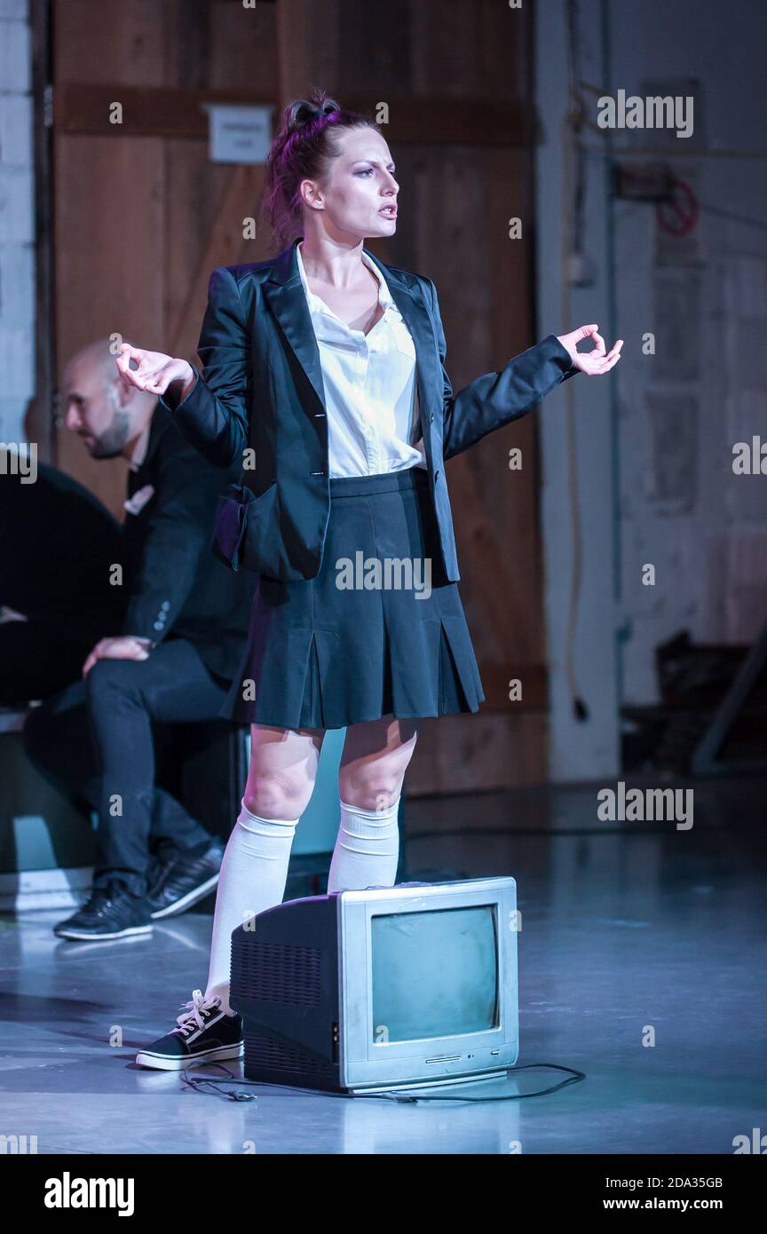 Theater actor artists on stage perform play for audience. Public ...