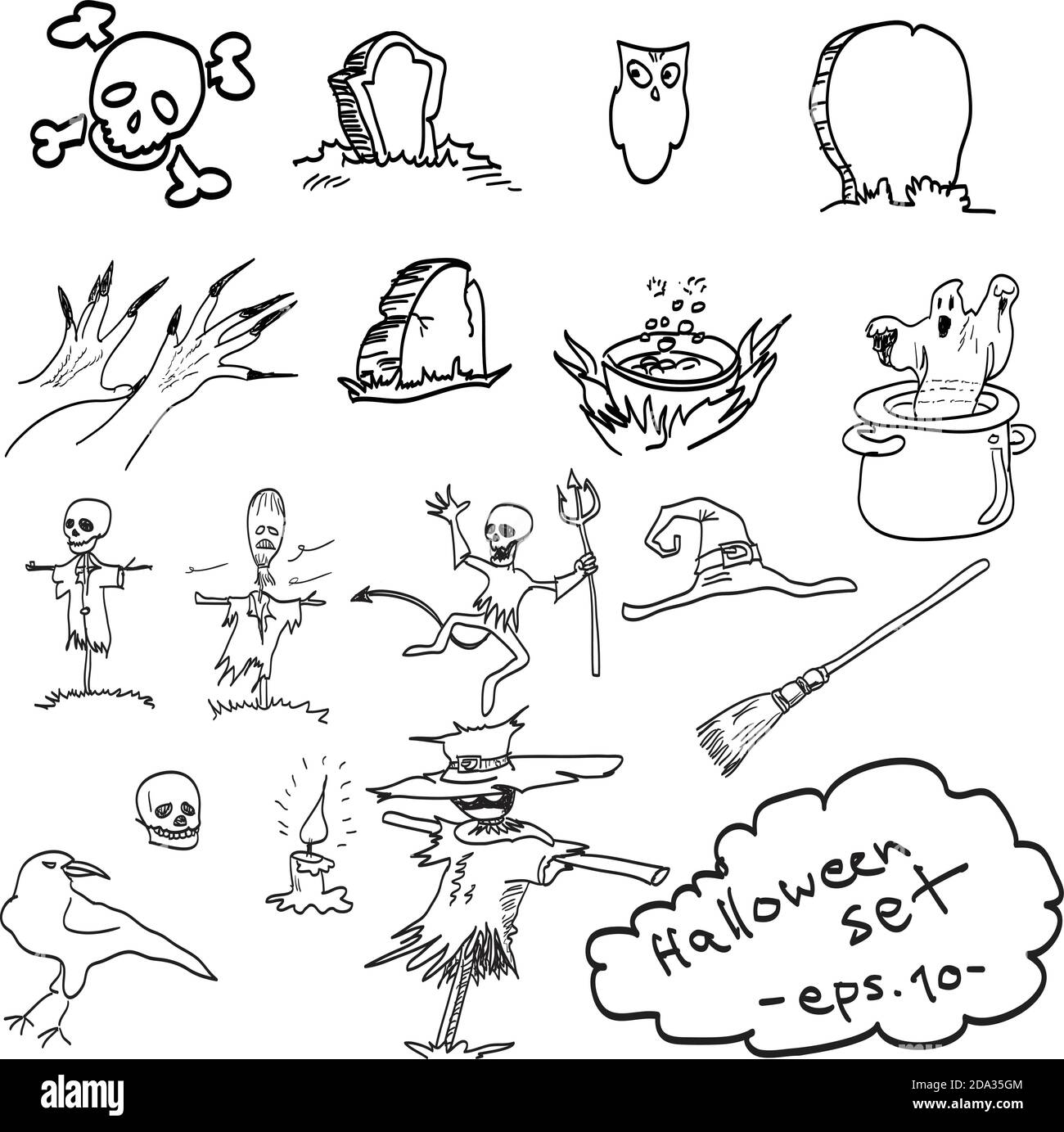 doodles vector hand drawn of Halloween objects, illustration Stock ...