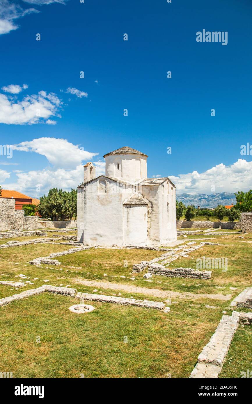 Medieval church of Holy Cross and archaeological site in town of Nin in ...