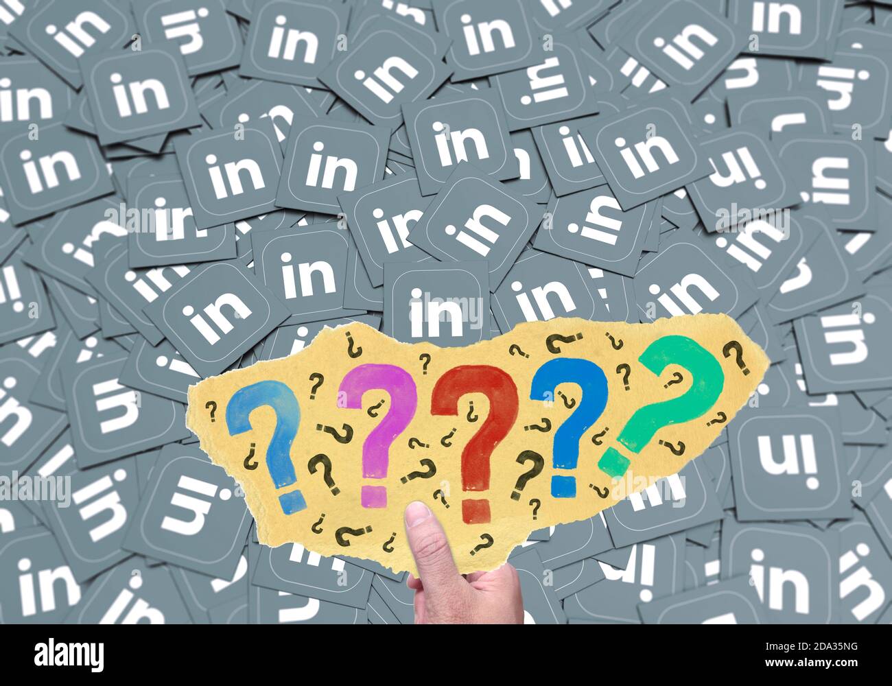Linkedin Question Mark, Social Media Background Stock Photo - Alamy