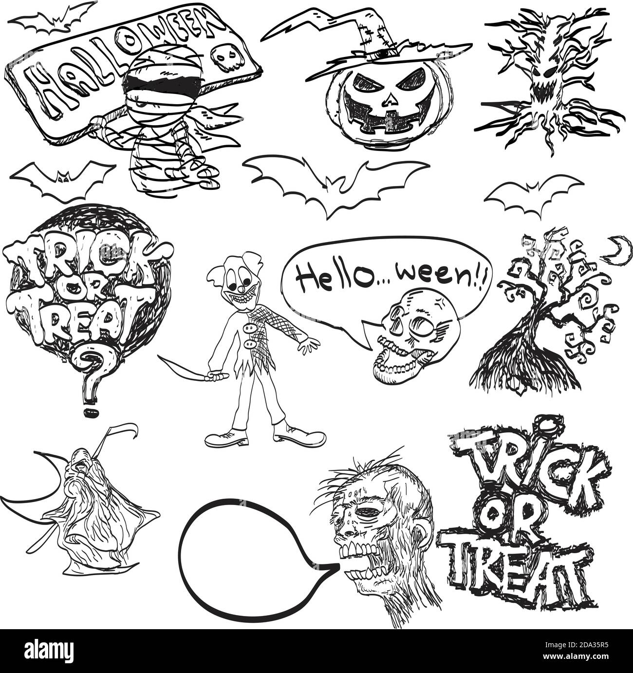 Set halloween doodle ghost pumpkin skull cat Cut Out Stock Images ...
