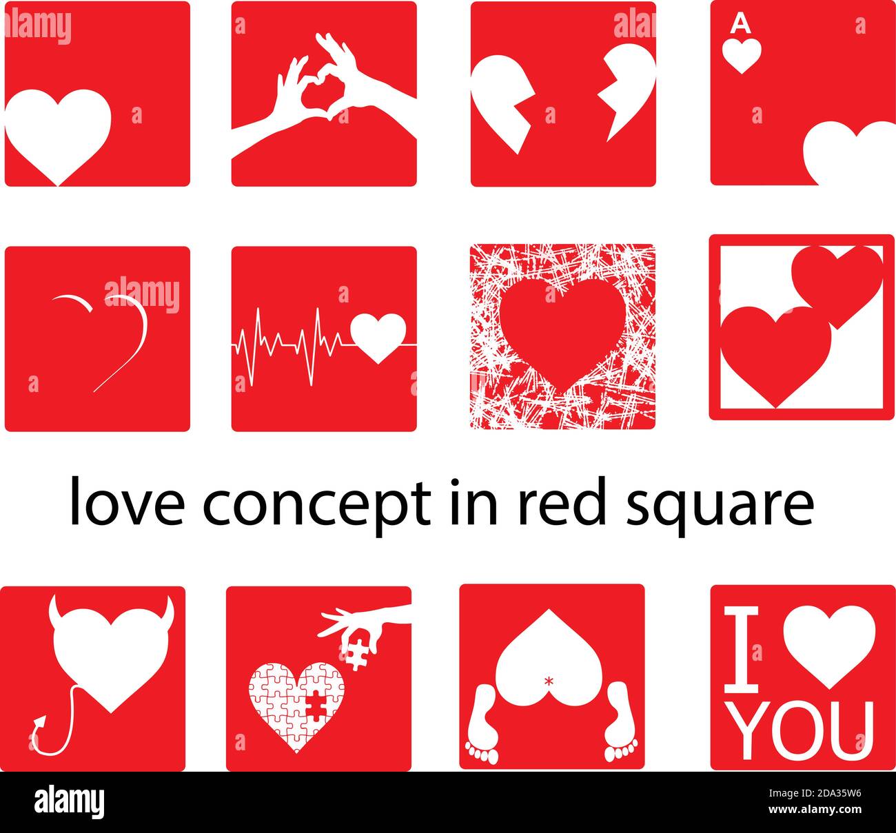 vector set of heart in red square, love concept Stock Vector Image ...