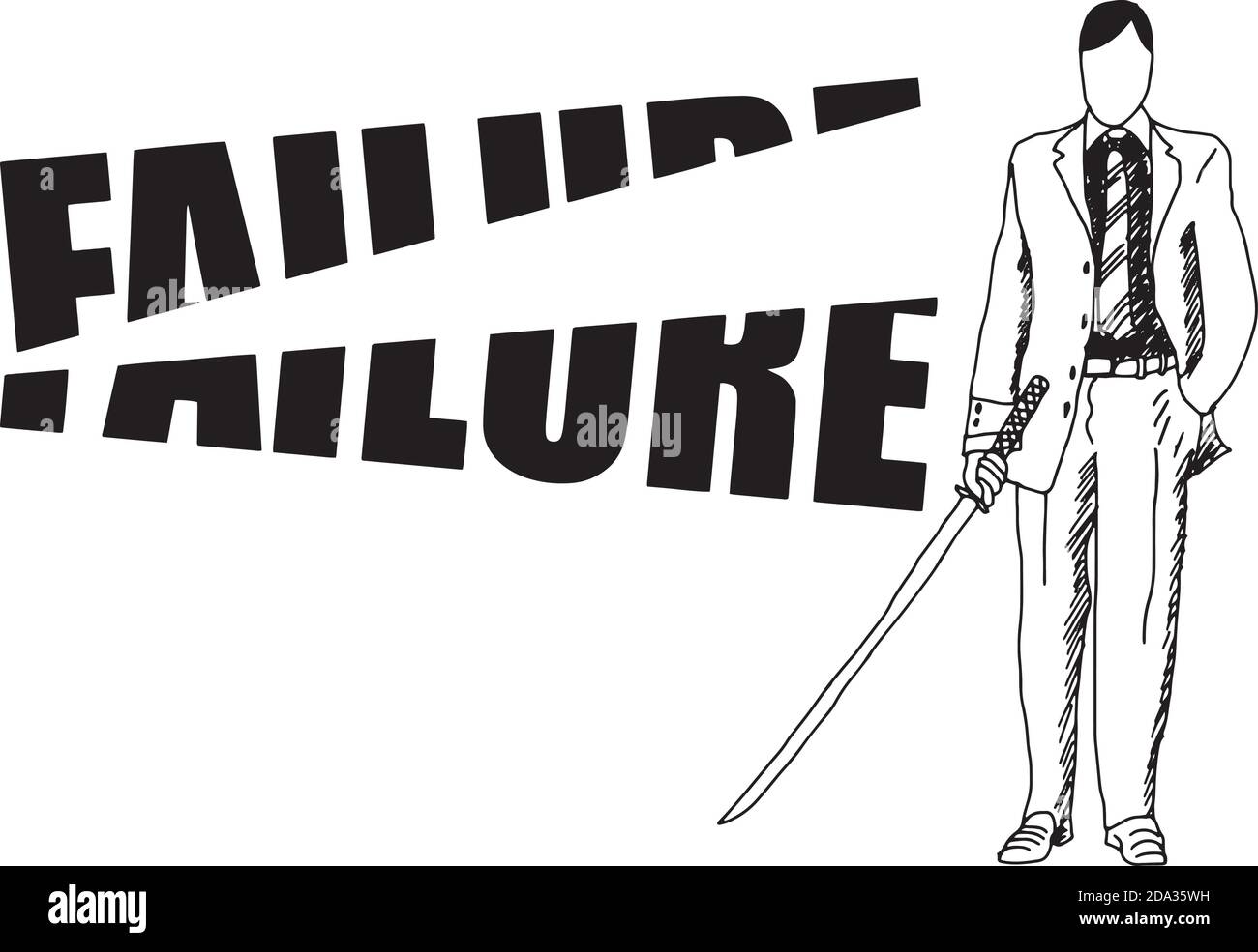 illustration vector hand drawn doodles of businessman cutting the word ...