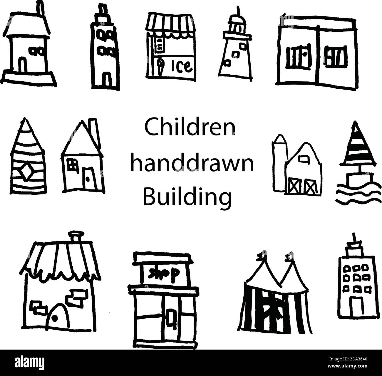 vector illustration cute handdrawn buildings by children Stock Vector ...