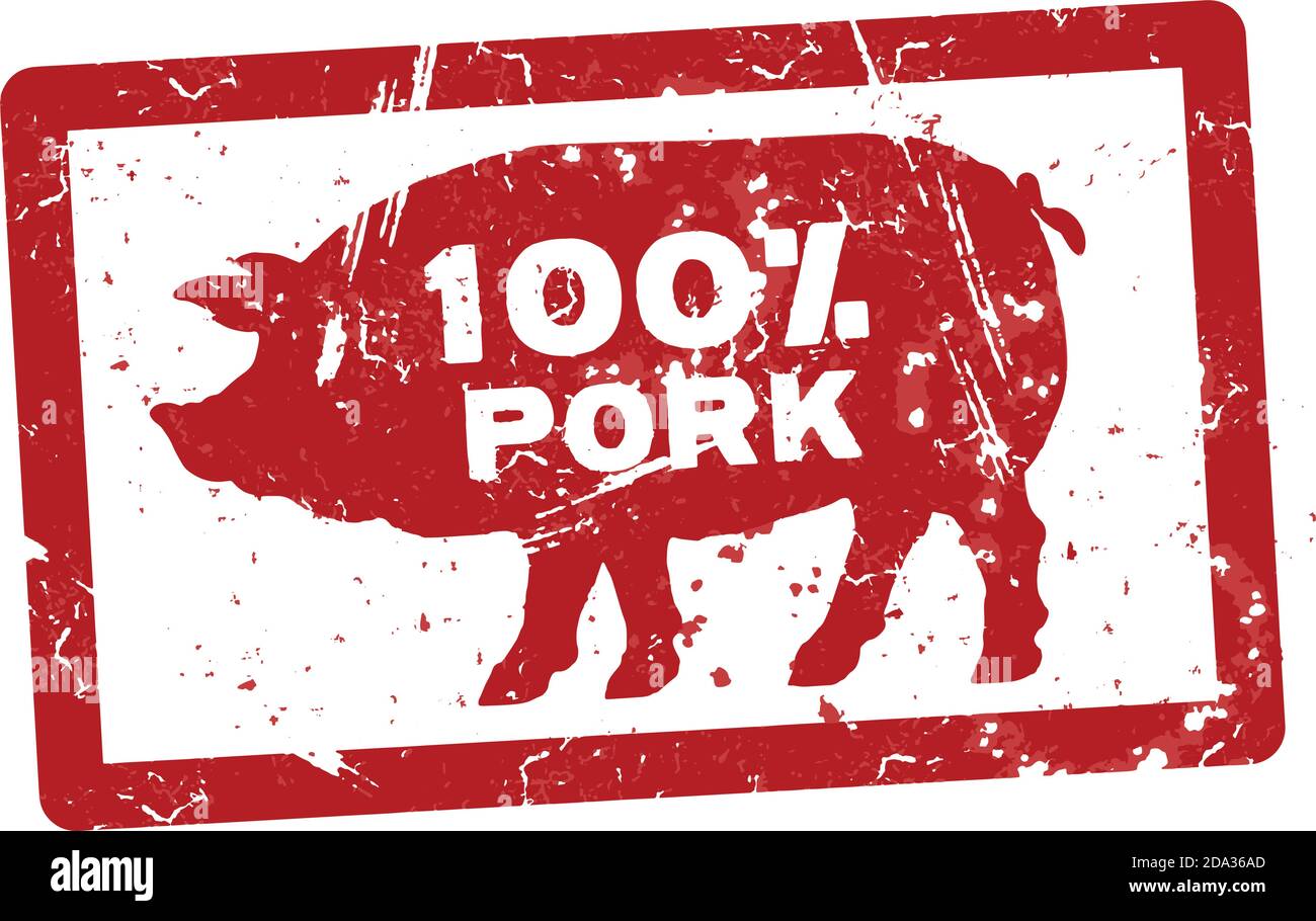 Grunge red rubber stamp with the text 100 percent pork written inside ...