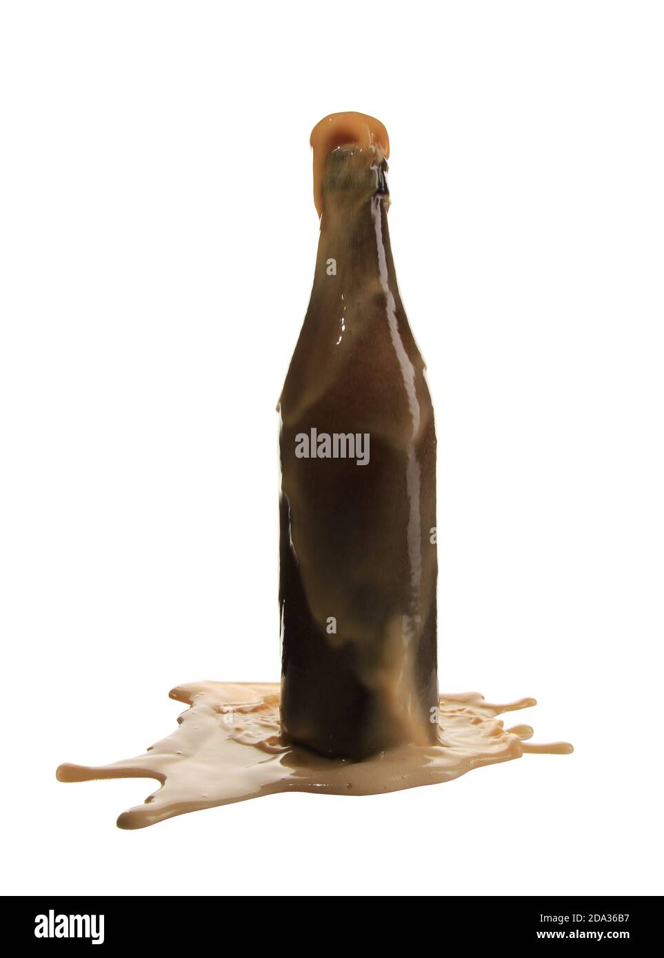 Vertical shot of beer spilling out from a newly opened bottle Stock ...