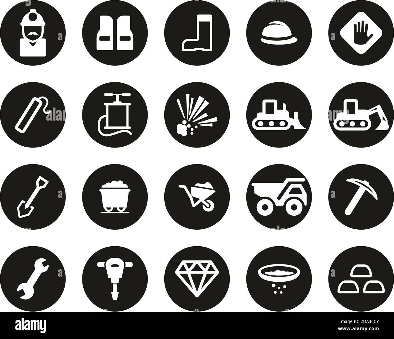 Quarry Or Mine Icons White On Black Flat Design Circle Set Big Stock ...