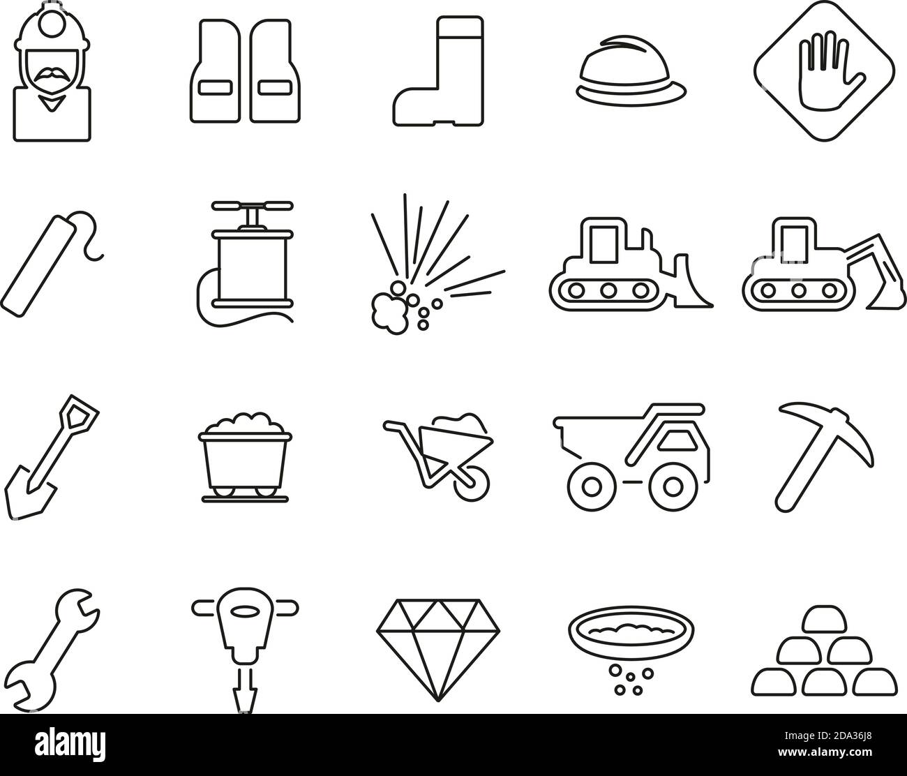 Quarry Or Mine Icons Black & White Thin Line Set Big Stock Vector Image ...