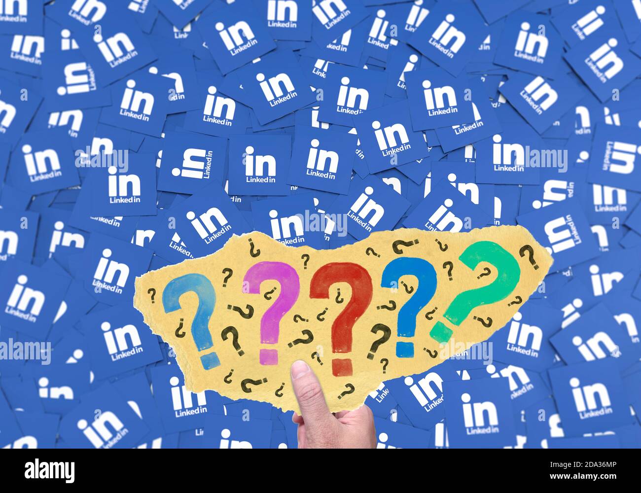 Linkedin Question Mark, Social Media Background Stock Photo - Alamy