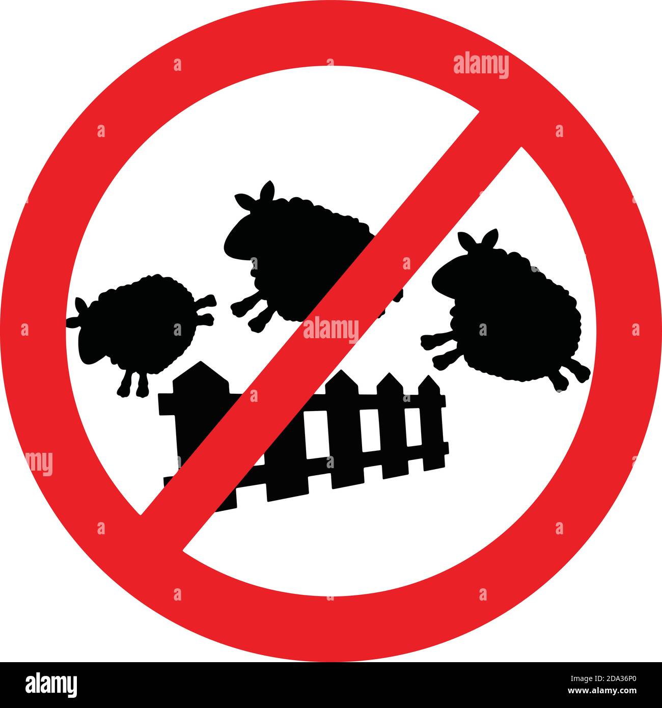 illustration vector of sheep jumping over a fence with Red forbidden ...