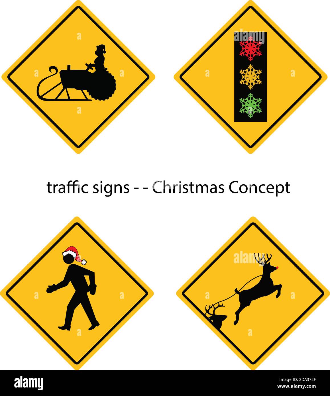 creative warning traffic signs with Christmas concept, vector Stock ...