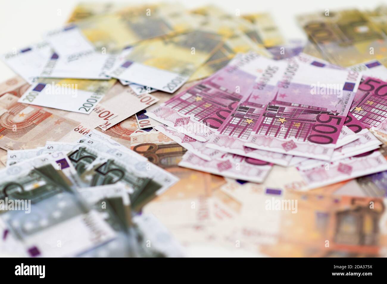 euro money bills background. various notes of European Union currency ...