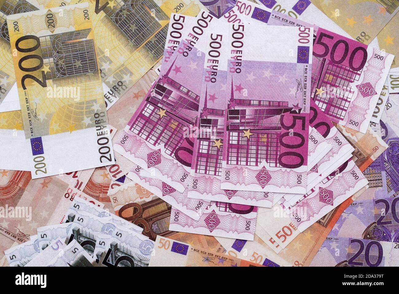 euro money bills background. various notes of European Union currency ...