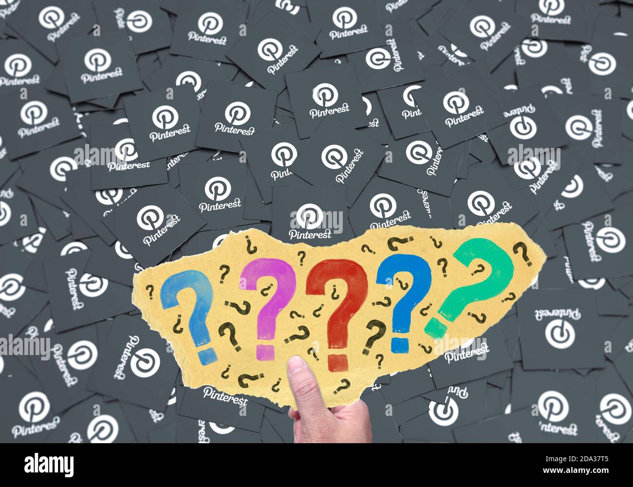 Pinterest Question Mark, Social Media Background Stock Photo - Alamy